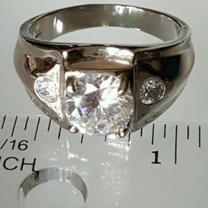 Unbranded | Accessories | Silver Tone Mens Cocktail Ring 3 Stones Cz ...